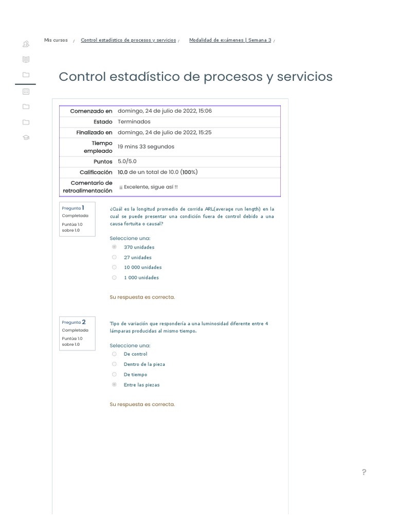 Modalidad de Exámenes - Semana 3 - Control Estadistico de Procesos Examen 3 | PDF