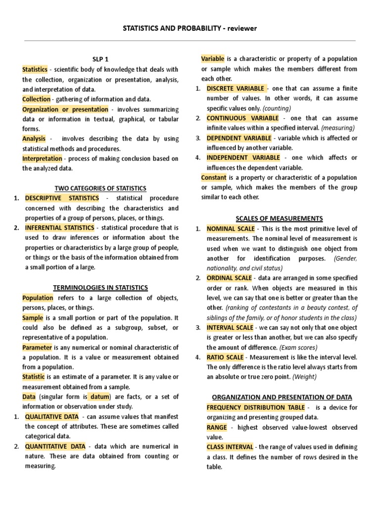 Statistics and Probability Notes | Download Free PDF | Statistics ...