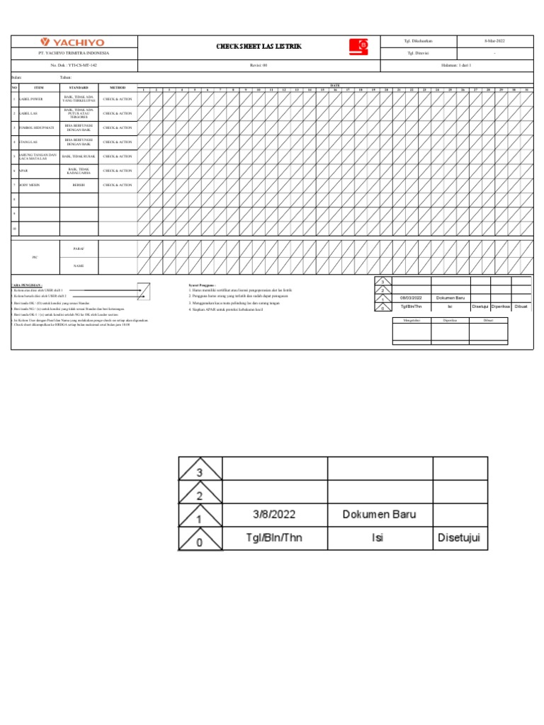 Check Sheet Las Listrik | PDF
