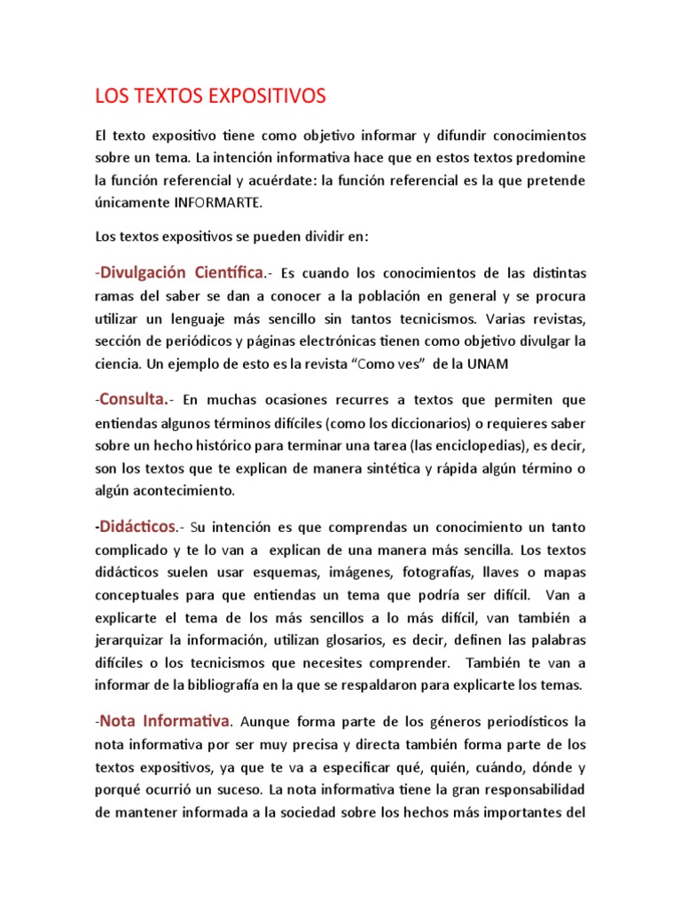 Tipos de Textos Expositivos Explicados | PDF
