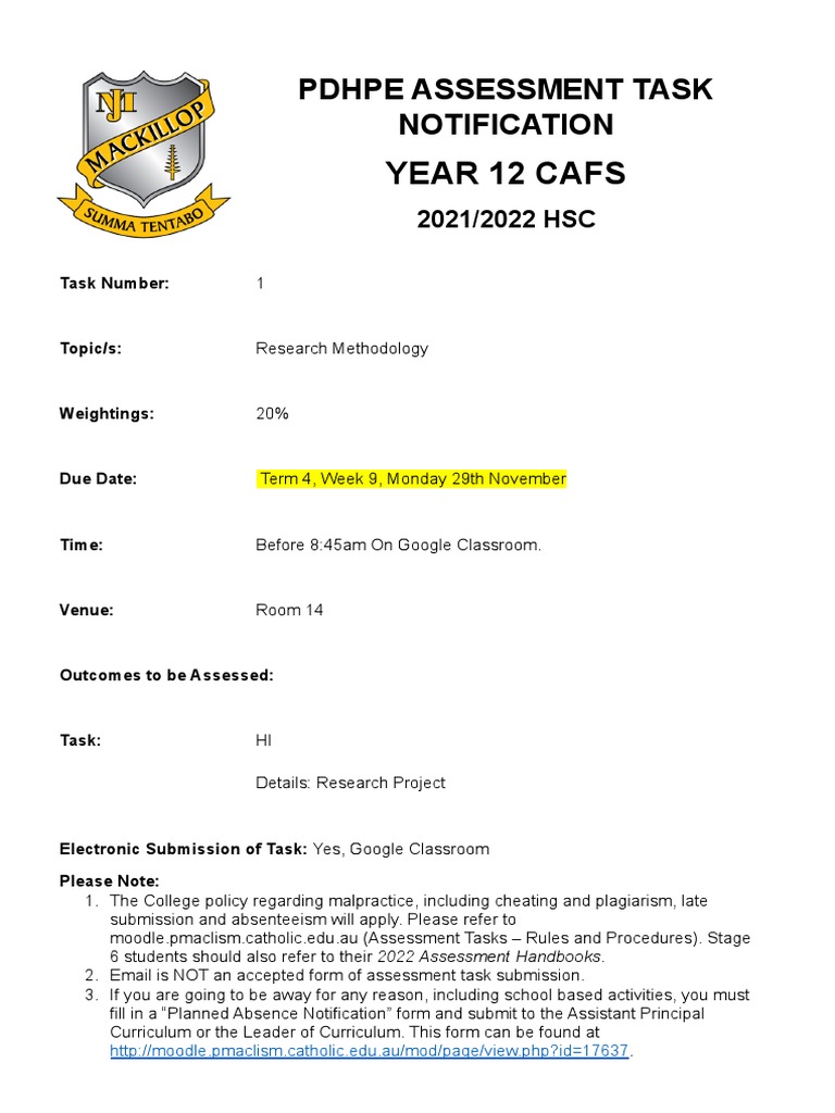 PDHPE_CAFS_Year 12 2022_Task 1_291121 | PDF | Methodology | Qualitative ...