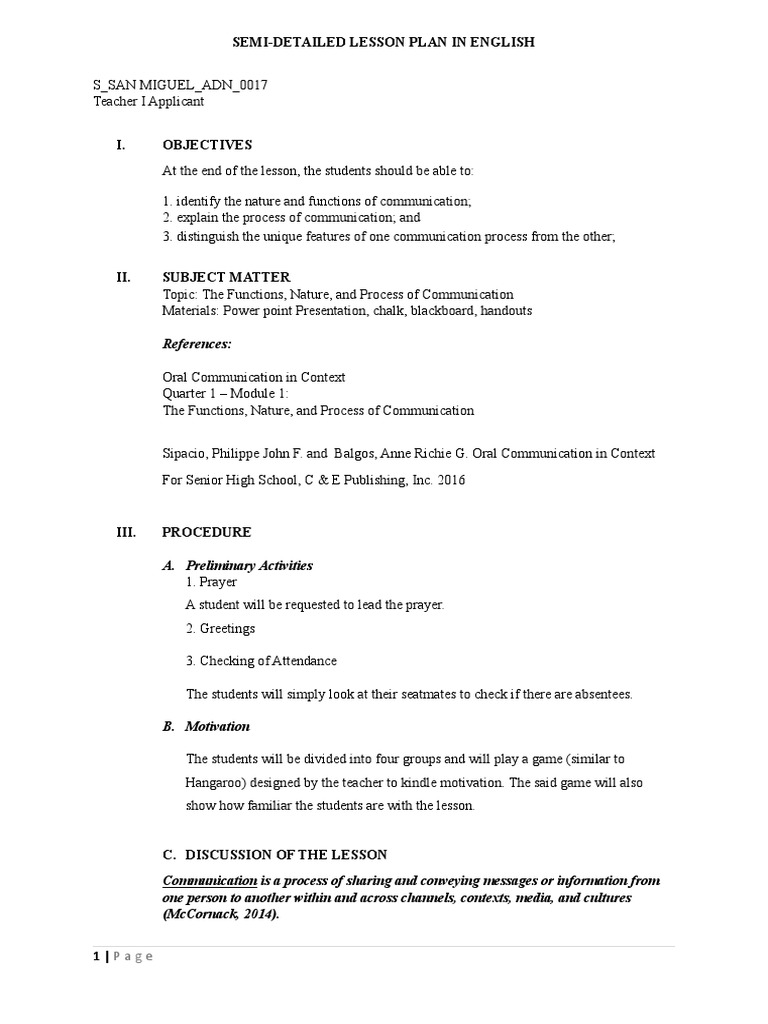 Arnel Navales - Semi-Detailed Lesson Plan - SHS | PDF | Communication | Information