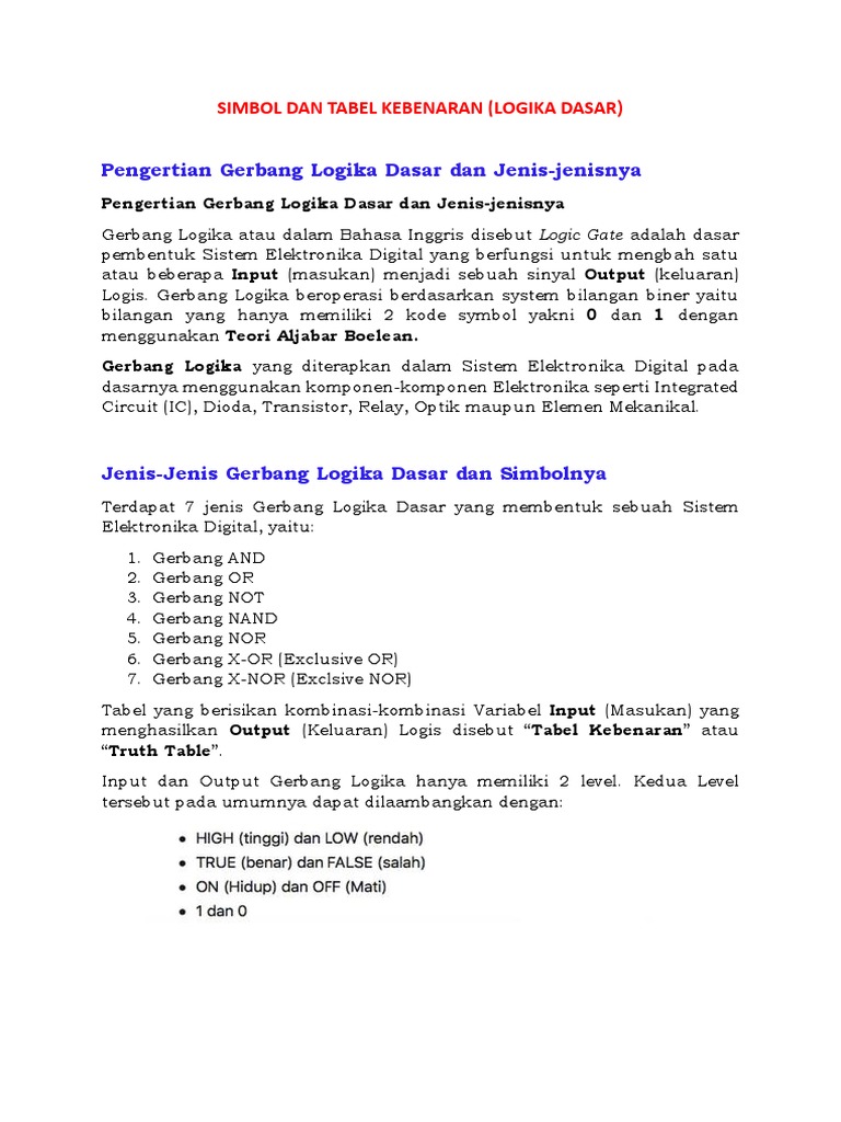 Simbol Dan Tabel Kebenaran | PDF