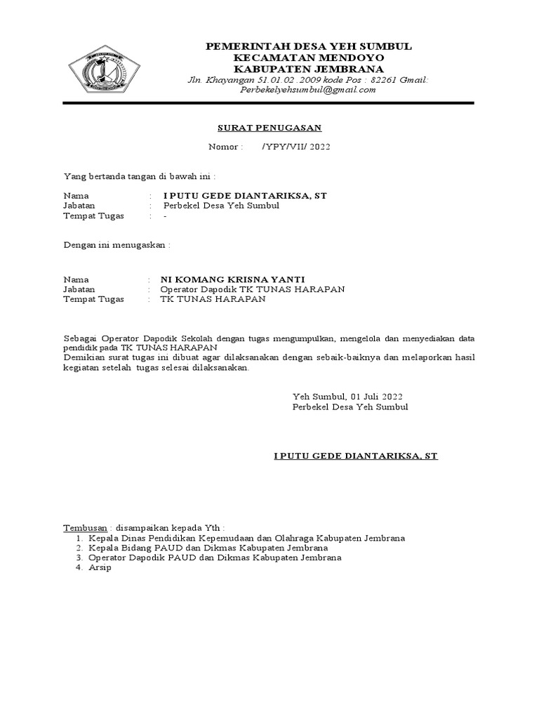 Draf Surat Tugas Operator Dapodik Sekolah Pdf