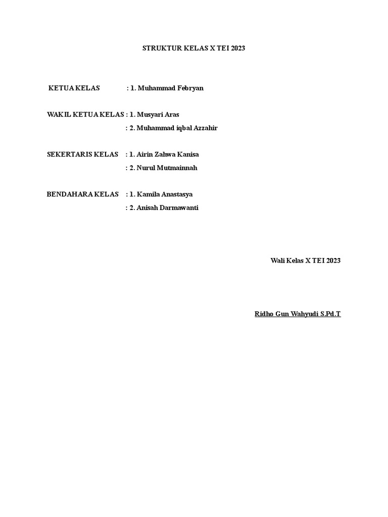 Struktur Kelas X TEI 2023 | PDF
