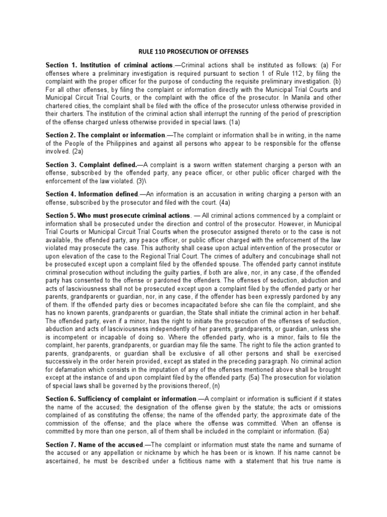 Rule 110 Prosecution of Offenses | PDF | Prosecutor | Complaint