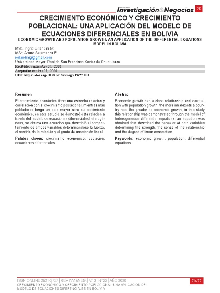 Crecimiento Económico y Crecimiento Poblacional Una Aplicación Del Modelo de Ecuaciones ...