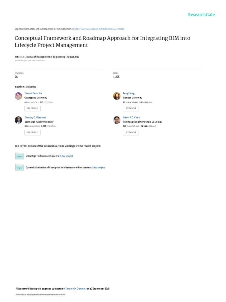 Conceptual Framework and Roadmap Approach For Integrating BIM Into Lifecycle Project Management ...