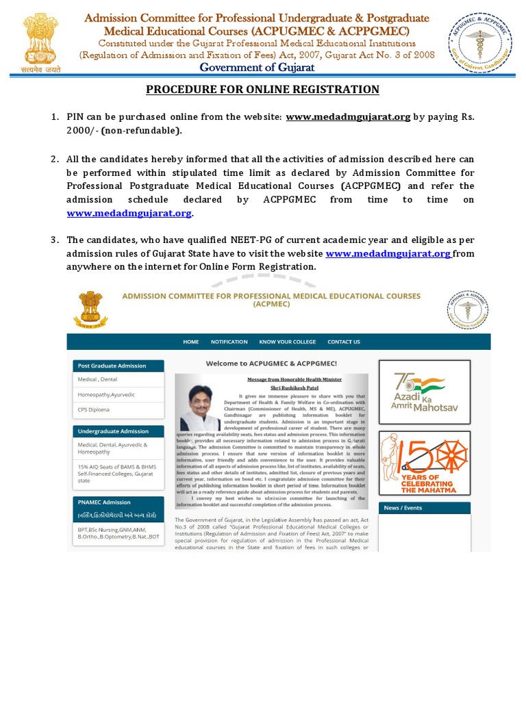 PG Admission Registration Process 2024-25 | PDF