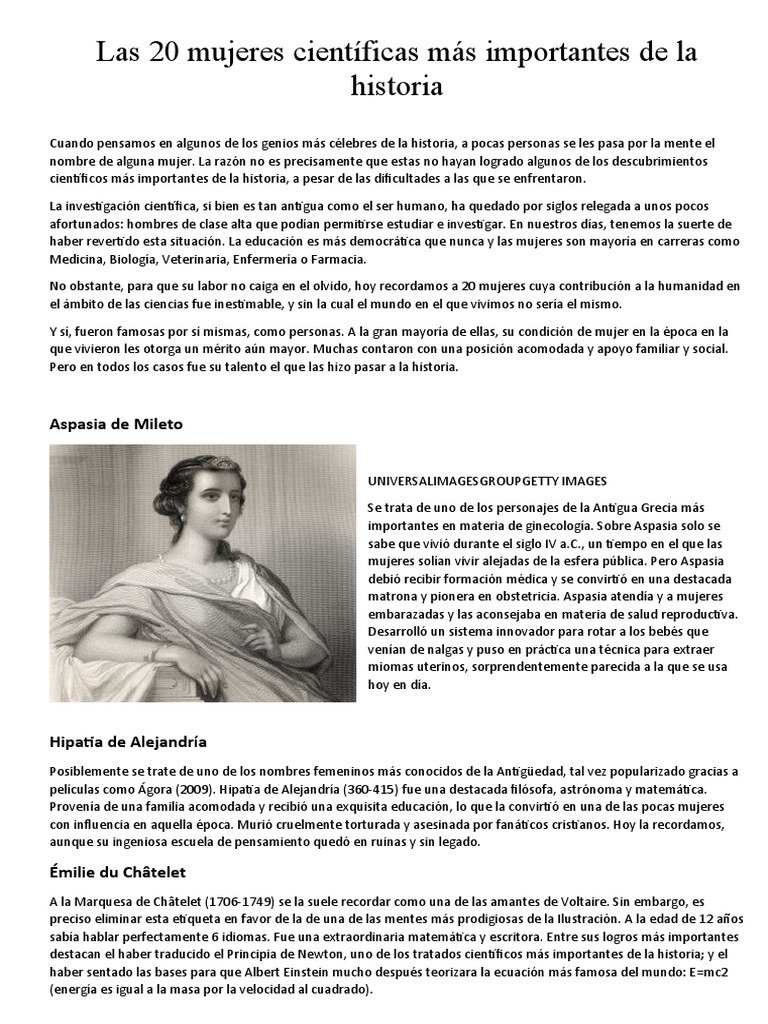 Las 20 Mujeres Científicas Más Importantes de La Historia | PDF | Marie ...
