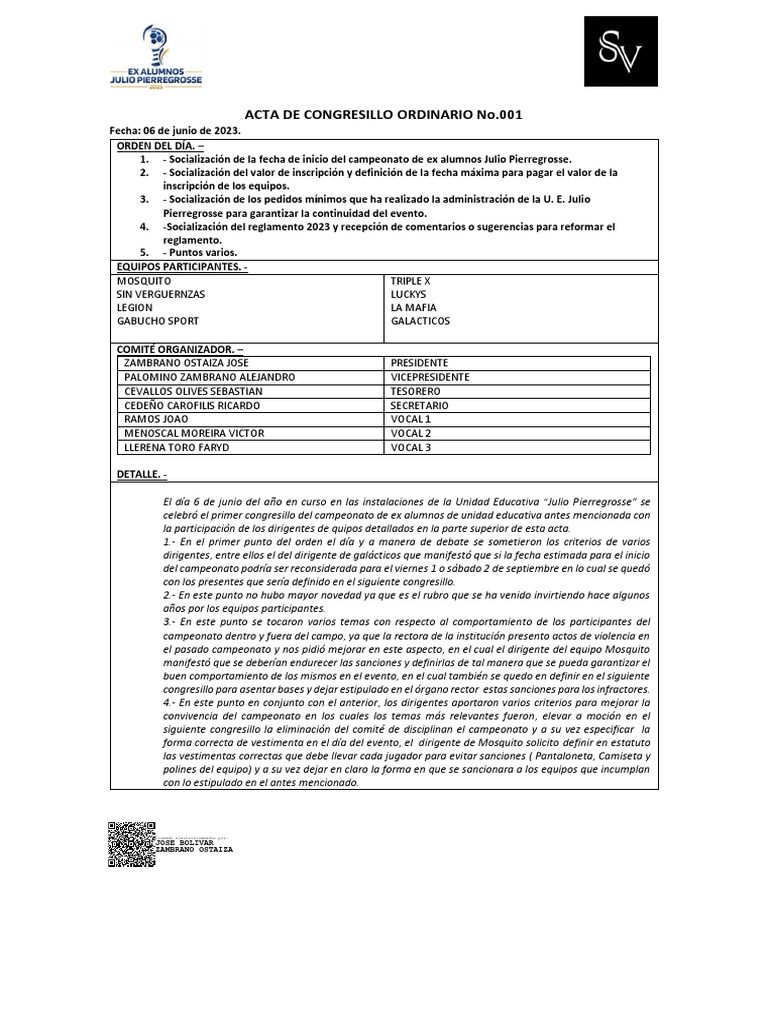 ACTA DE CONGRESILLO 001-2023-Signed | PDF