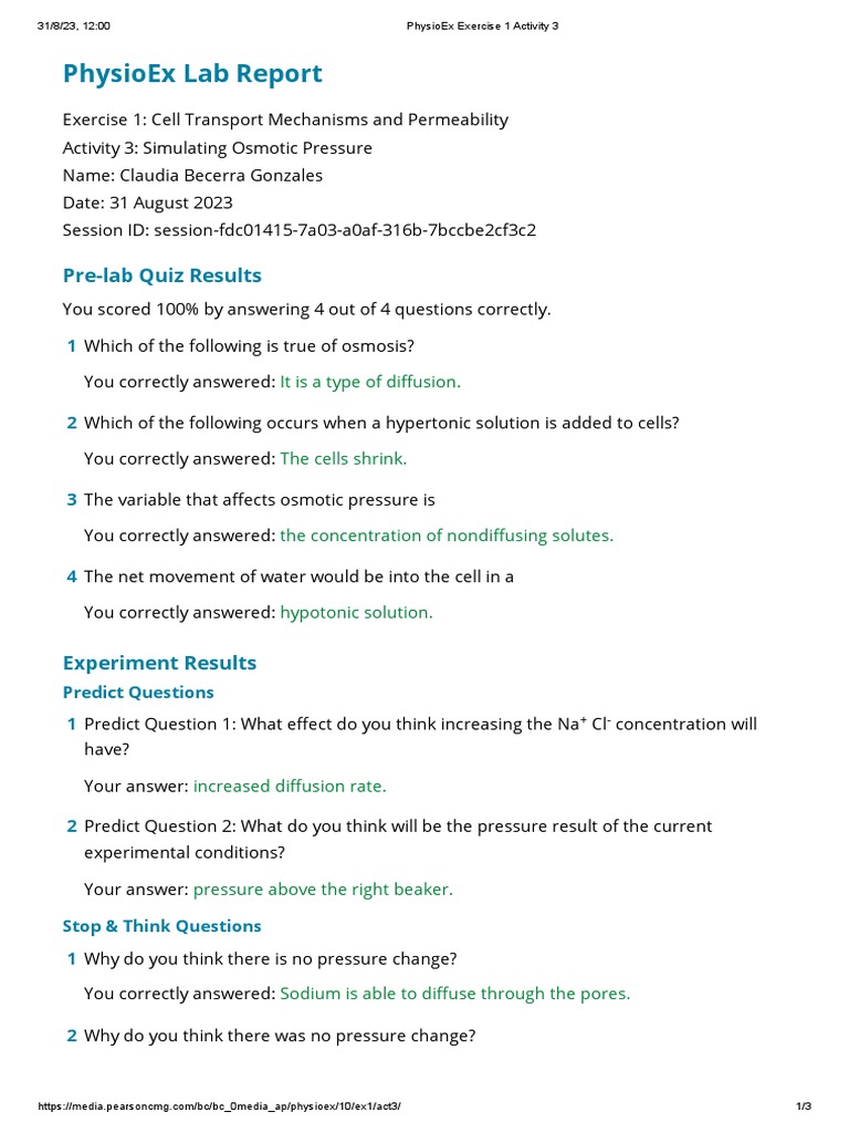 PhysioEx Exercise 1 Activity 3 | PDF | Osmosis | Chemical Engineering
