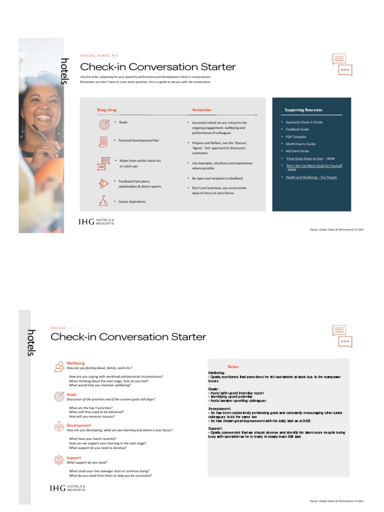 Quarterly Check-In Conversation Starter en | PDF | Behavior Modification | Cognition