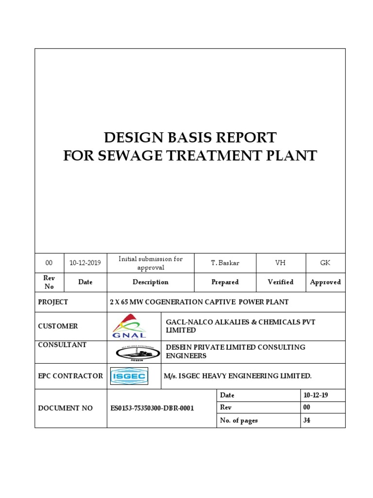 Design Basis for Sewage Treatment Plant | PDF | Specification ...