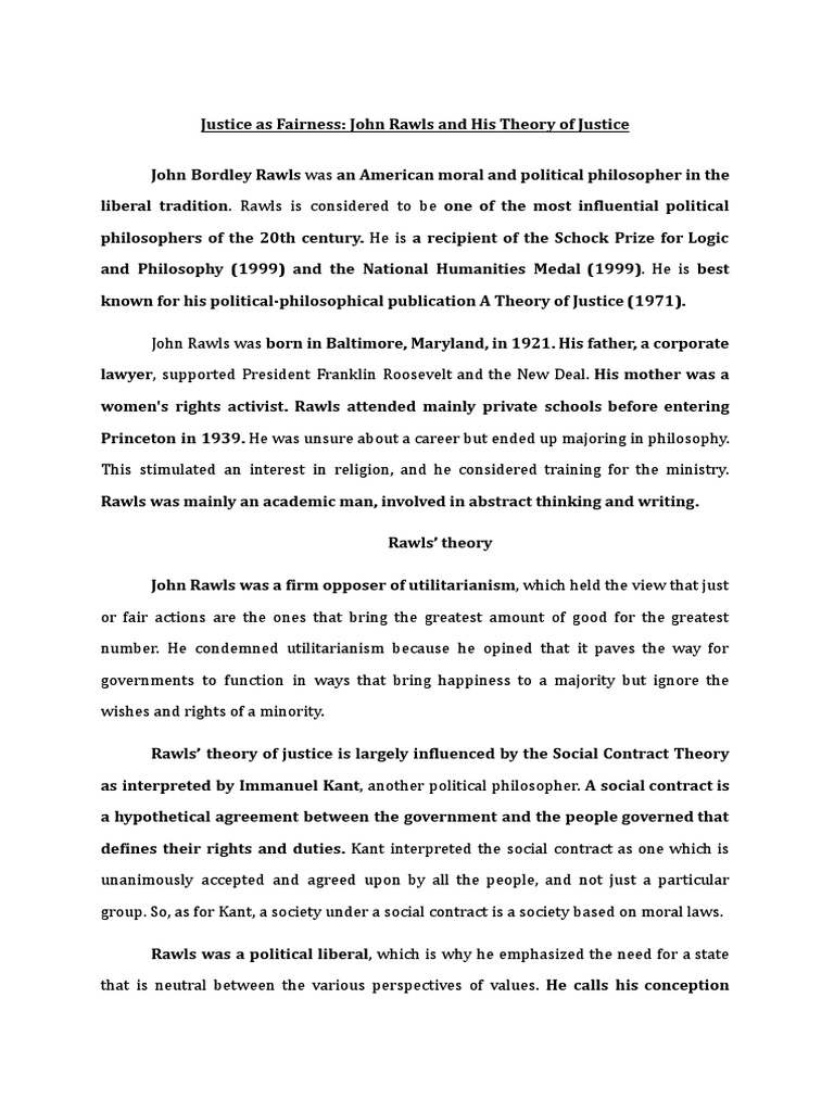 John Rawls and His Theory of Justice | PDF | John Rawls | Justice