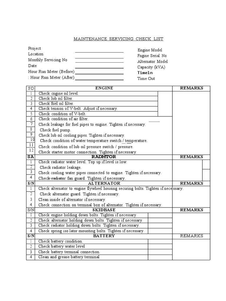 5 - Maintenance Servicing Checklist | PDF | Energy Technology ...