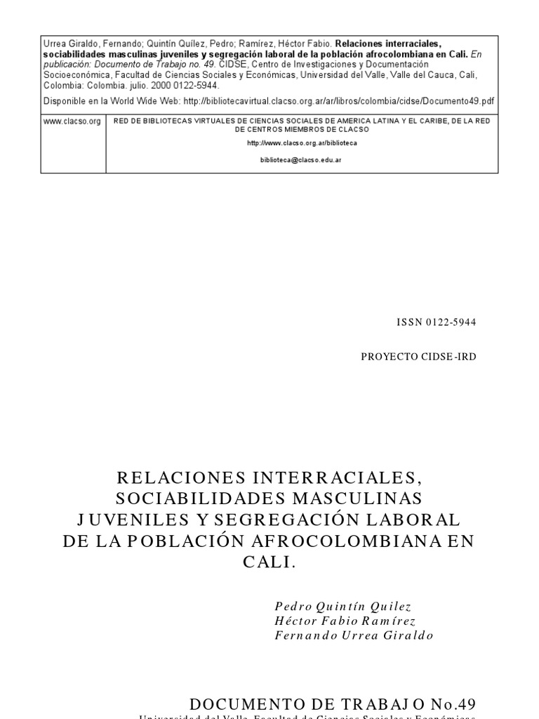 Relaciones Interraciales, Sociabilidades Masculinas Juveniles y ... Relaciones Interraciales, Sociabilidades Masculinas Juveniles y ...