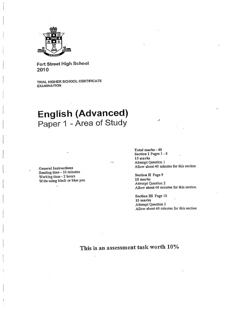 Fort ST 2010 English Trial Paper 1 | PDF
