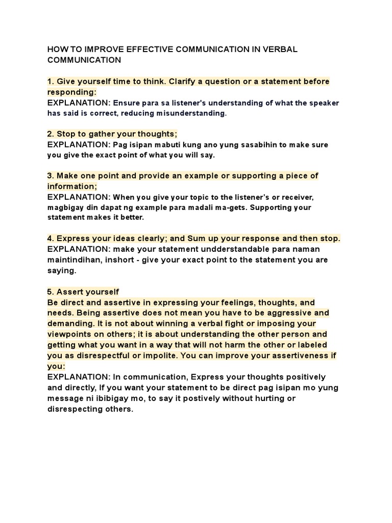 How To Improve Effective Communication in Verbal Communication | PDF ...