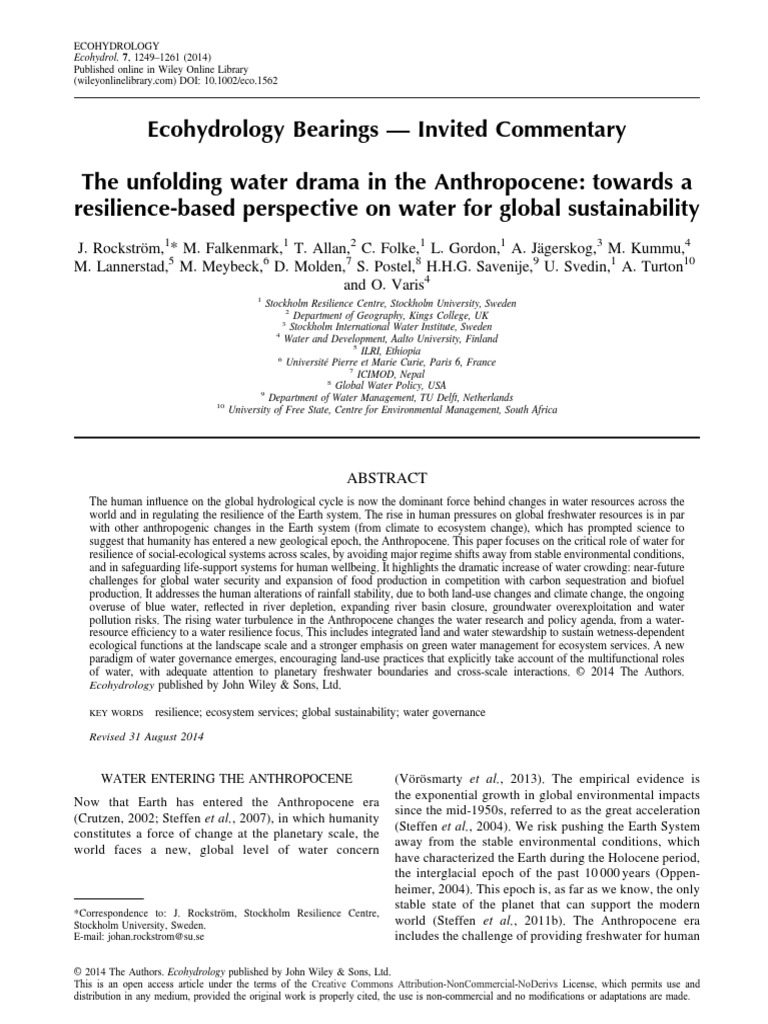 Ecohydrology - Water in Anthropocene | PDF | Ecological Resilience | Water