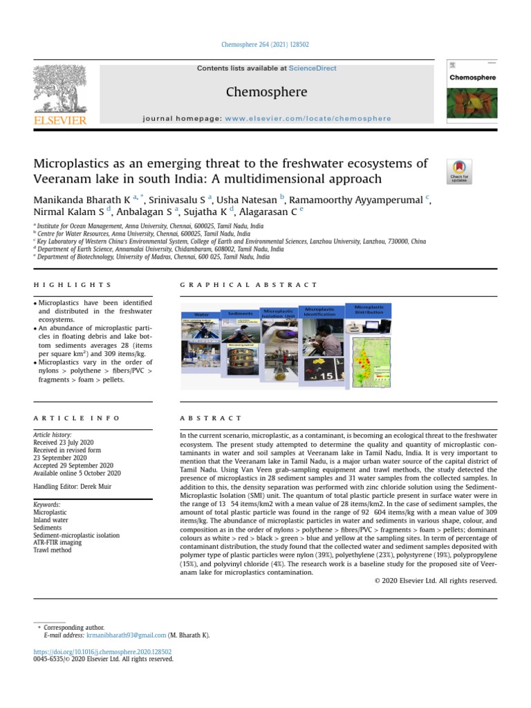 Microplastics As An Emerging Threat To The Freashwater Ecosystems of Veeranam Lake in South ...