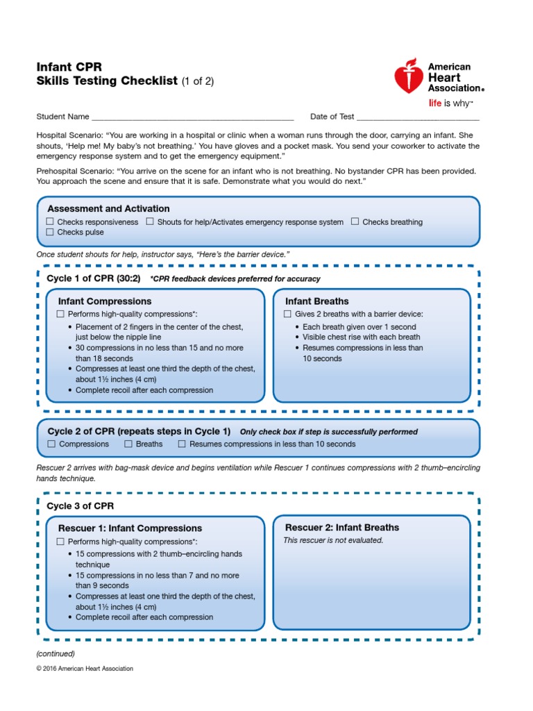 2015 Updated BLS Infant Skills Testing Sheets | PDF | Cardiopulmonary ...