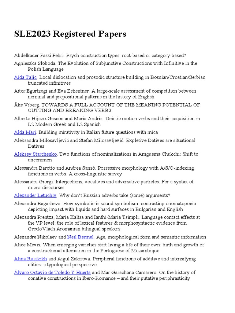 SLE2023 Registered Papers 1 PDF English Language Verb