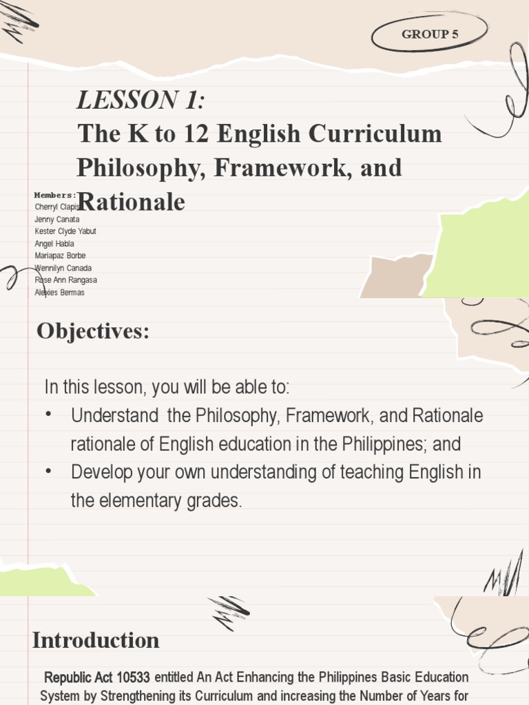 Eng 1 Lesson 1 The K To 12 English Curriculum | PDF | Thought | Curriculum