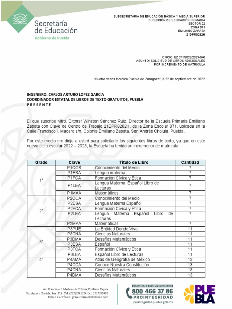 Oficio 40 Solicitud de Libros | PDF