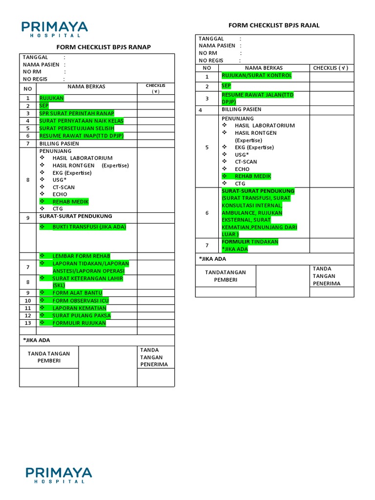 Form Checklist Bpjs | PDF