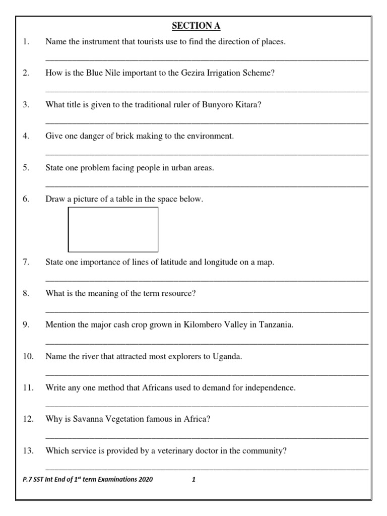 P.7-SOCIAL STUDIES END OF TERM ONE - EXAMS | PDF | Last Judgment | Uganda