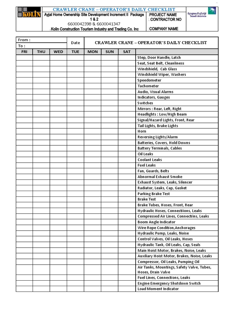 FC 4.1.31 - Crawler Crane Checklist Form | Download Free PDF | Crane (Machine) | Brake