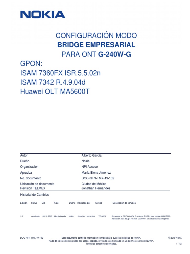 Nokia Ont G-240W-G | Descargar gratis PDF | Redes de computadoras ...