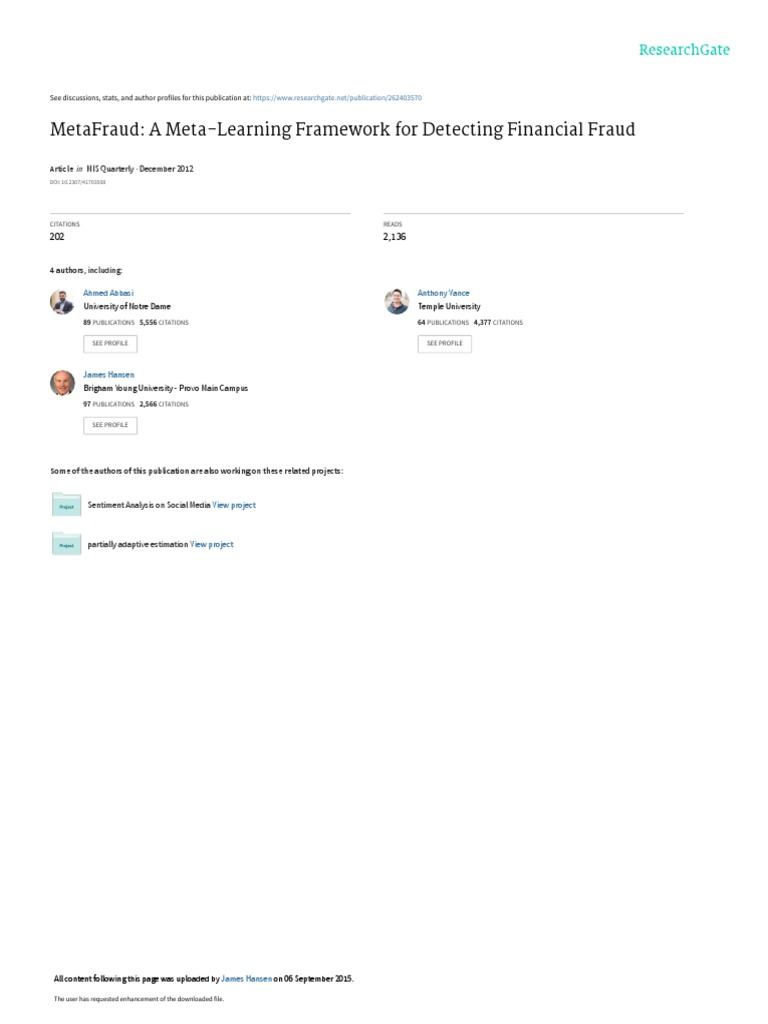 MetaFraud A Meta-Learning Framework For Detecting Financial Fraud@2012 ... MetaFraud A Meta-Learning Framework For Detecting Financial Fraud@2012 ...