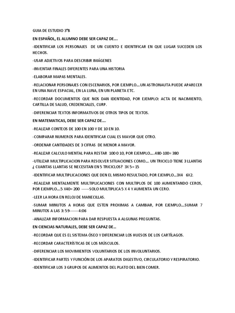 Guia de Estudio - Primer Examen Bimestral 3b | PDF