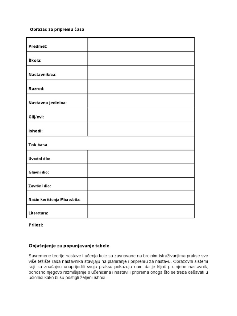 Obrazac Za Pripremu Casa - BO | PDF