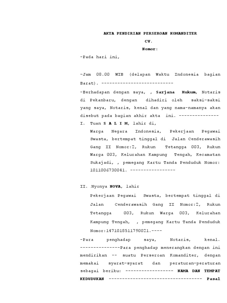 Akta Pendirian CV | PDF