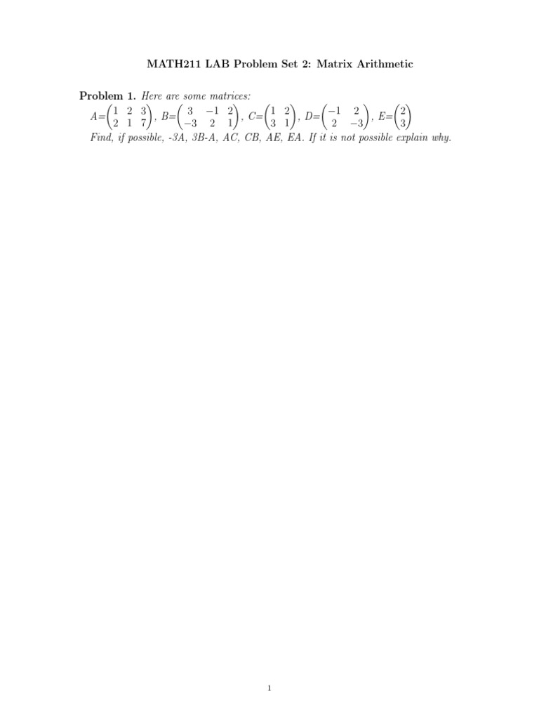 MATH211 ProblemSet2 Matrices | PDF | Matrix (Mathematics ...