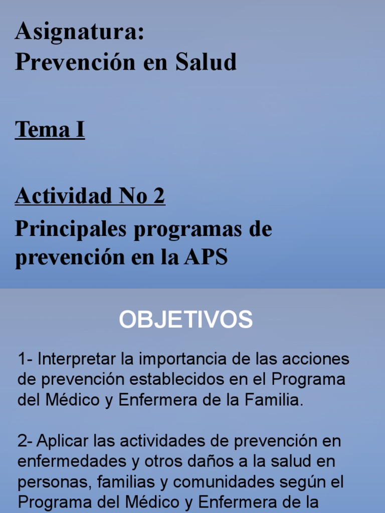 Programas Prev APS | PDF | Asistencia sanitaria preventiva | Condicion cronica