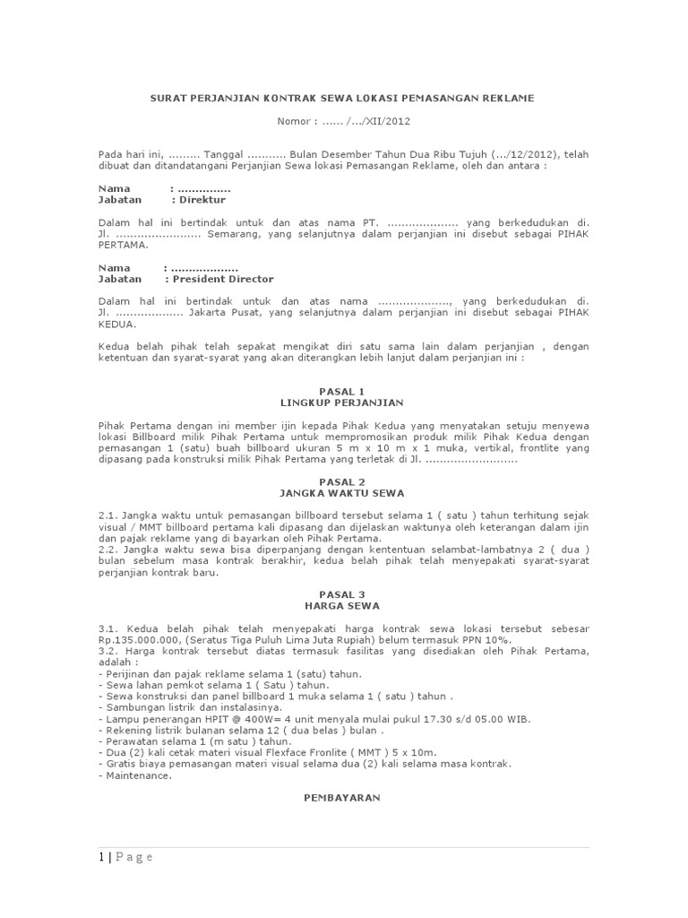 Perjanjian Pemasangan Iklan | PDF