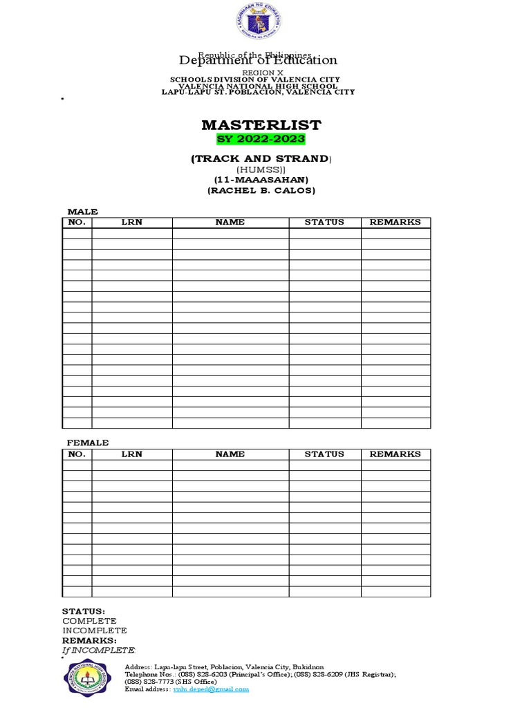 MASTERLIST (Softcopy) | PDF
