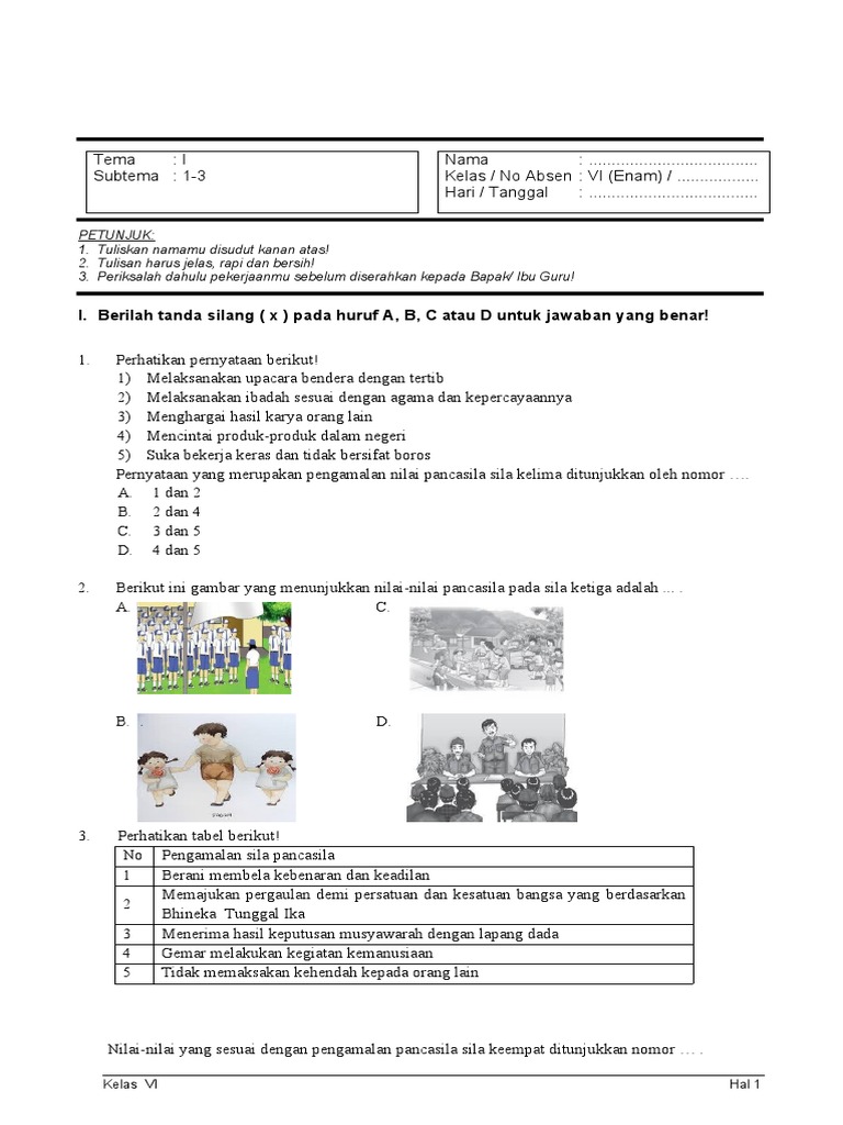 Tema 1 Soal Pts Ganjil Kls 6 | PDF | Griya & Taman