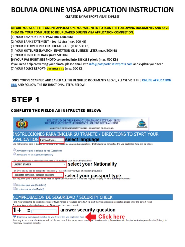 Bolivia Online Visa Application Instructions | PDF | Finance & Money Management | Computers