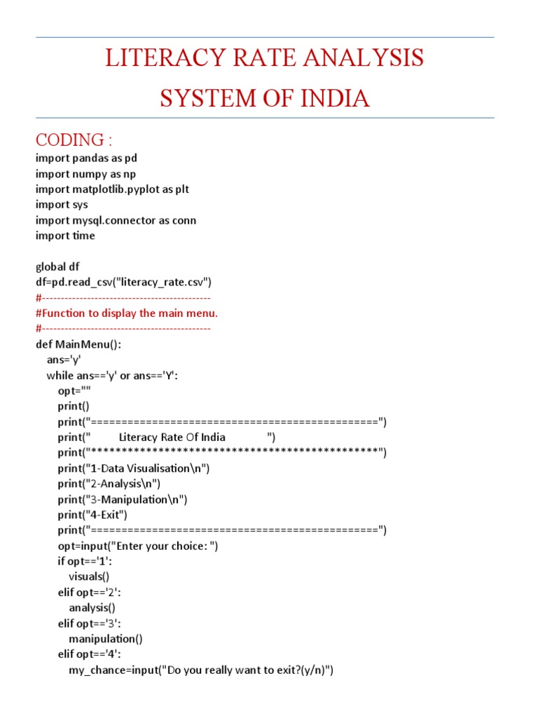 Literacy Rate Analysis Coding and Output | PDF | Computing | Data