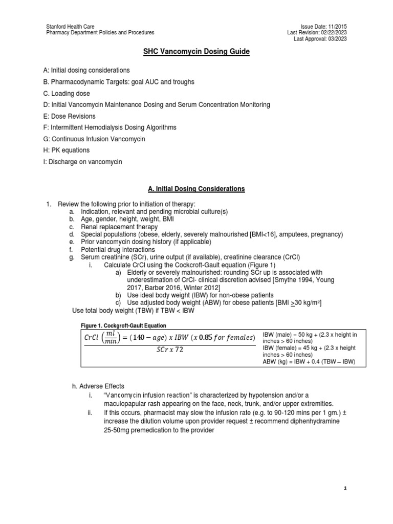 SHC Vancomycin Dosing Guide | PDF | Dose (Biochemistry) | Chemistry