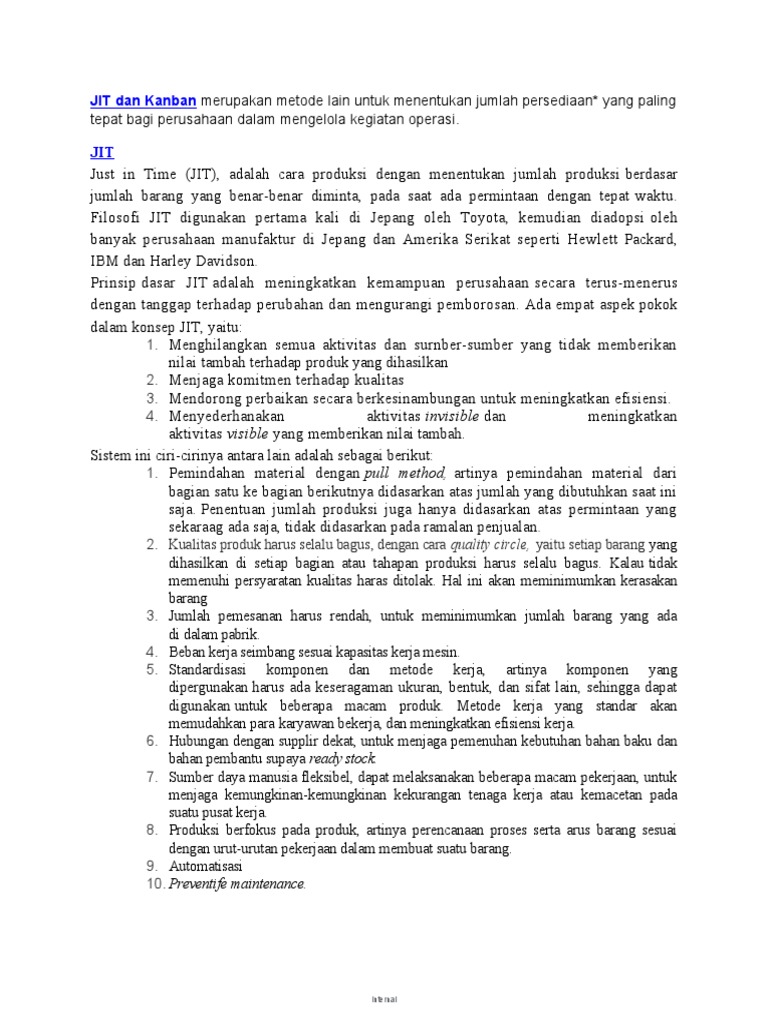 Ciri-Ciri Metode JIT dan Kanban | PDF