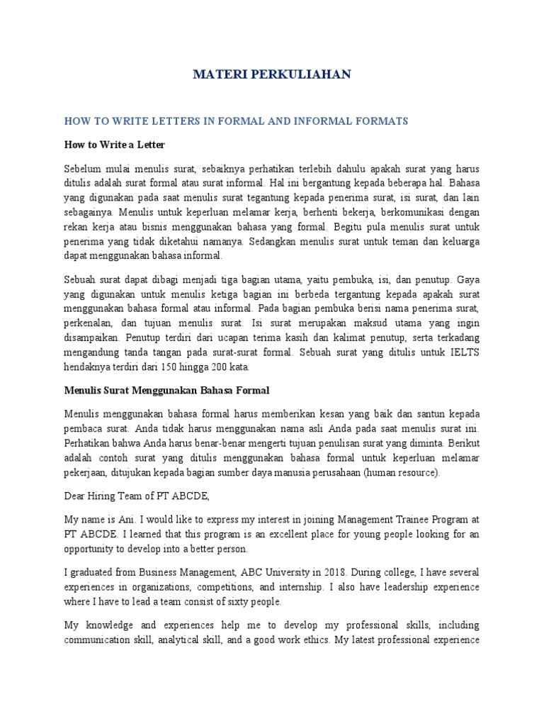 Kuliah 6 How To Write Letters In Formal And Informal Formats Pdf