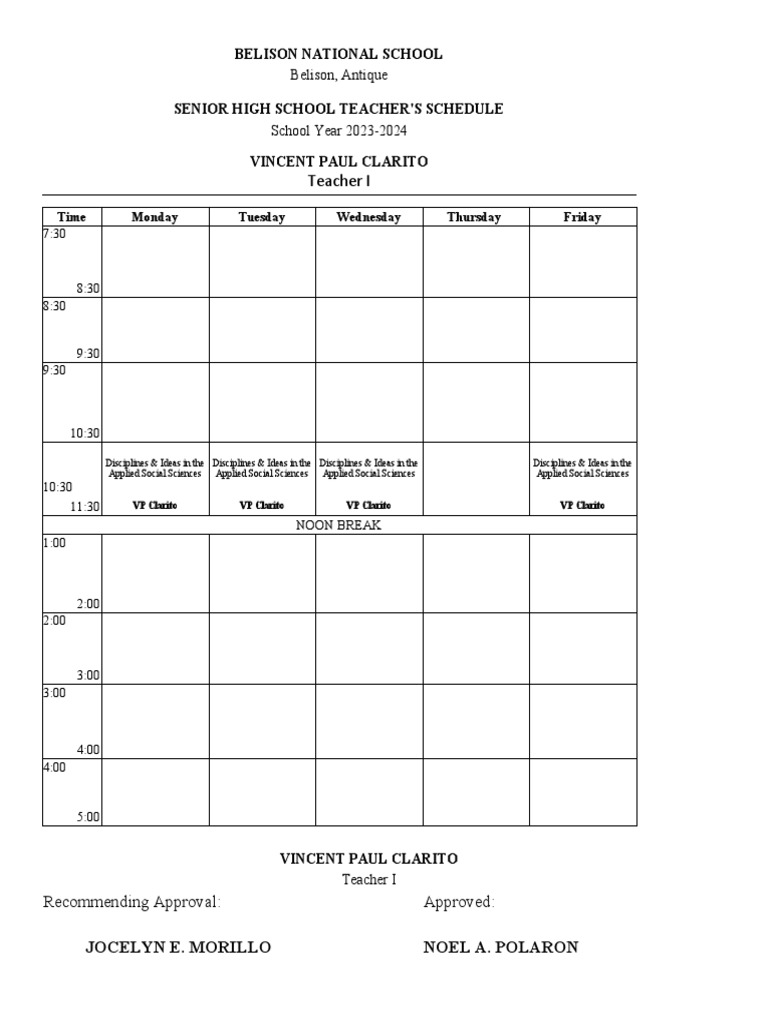 Shs Teachers Sched 23 24 | PDF | Science