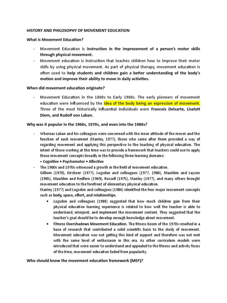 History and Philosophy of Movement Education | PDF | Teachers | Physical Education