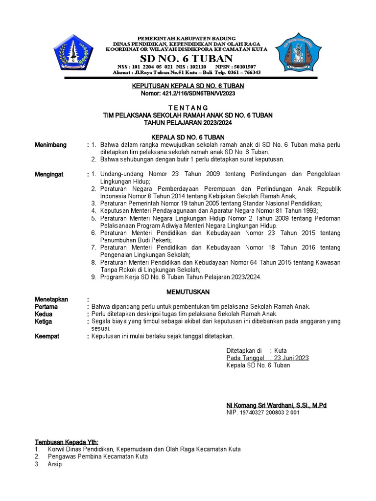 Tim Sekolah Ramah Anak SD 6 Tuban | PDF